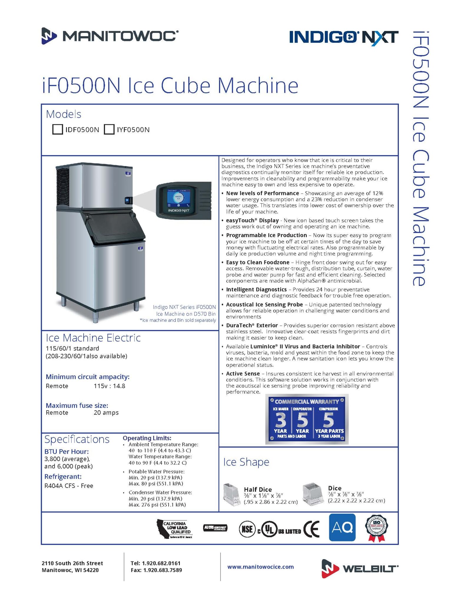 Manitowoc Spec Sheets – Southern Ice Equipment Distributors